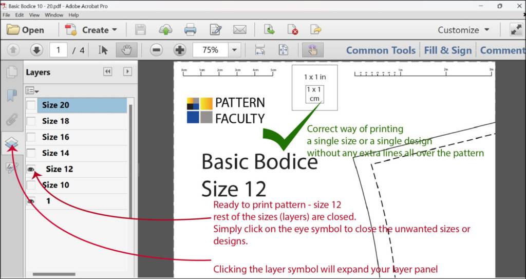 Printing Information of pdf sewing patterns - Pattern Faculty Com